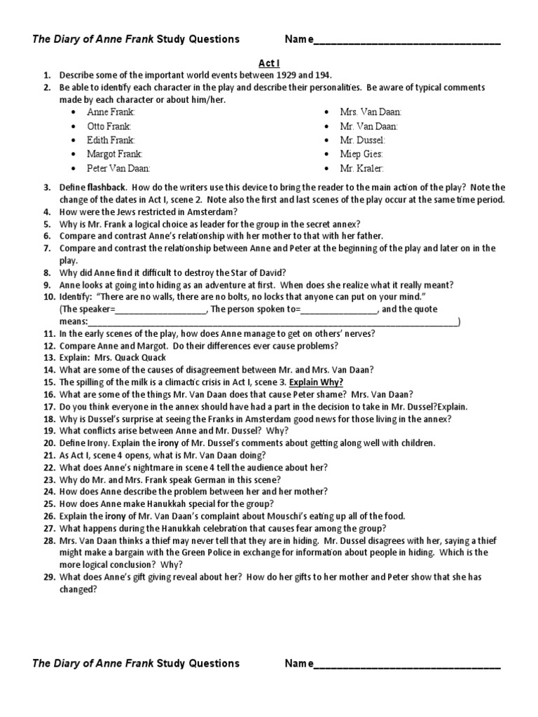 Study Questions for Anne Frank's Play | PDF | Anne Frank