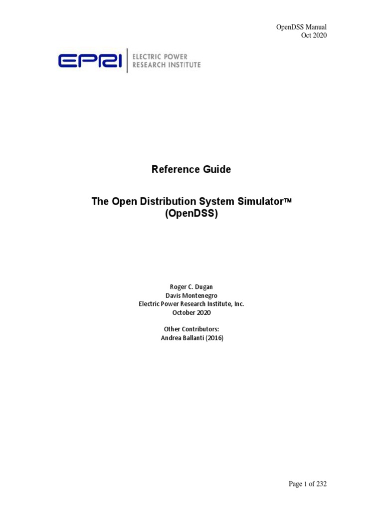 Reference Guide The Open Distribution System Simulator (Opendss) | PDF ...