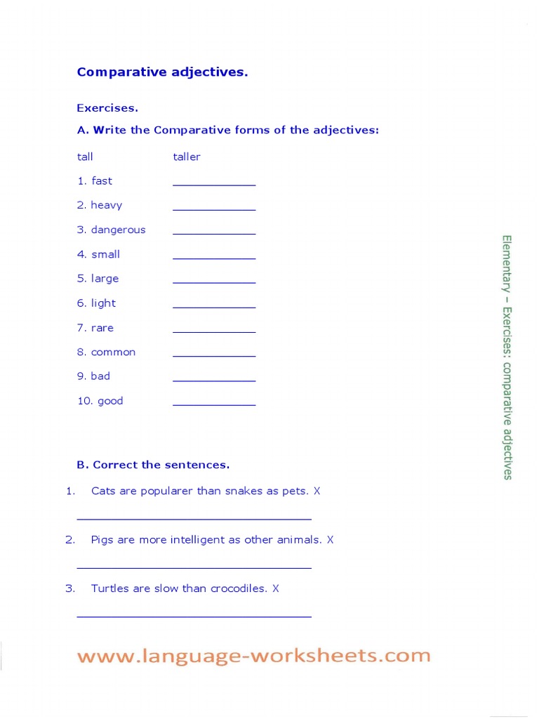 Elementary Comparative Adjectives Exercises | PDF | Pet