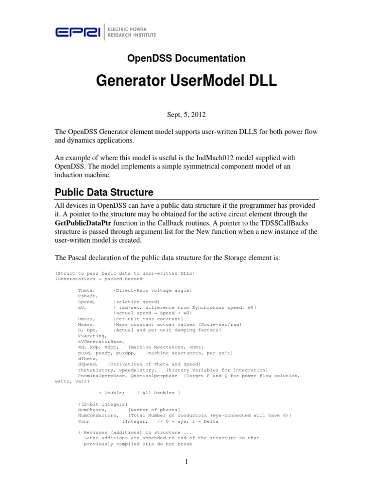 OpenDSS Generator User DLL Guide | PDF | Subroutine | Pointer (Computer Programming)