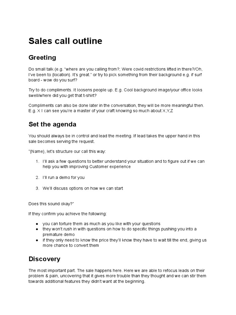 Effective Sales Call Outline Guide | PDF | Cognition | Business