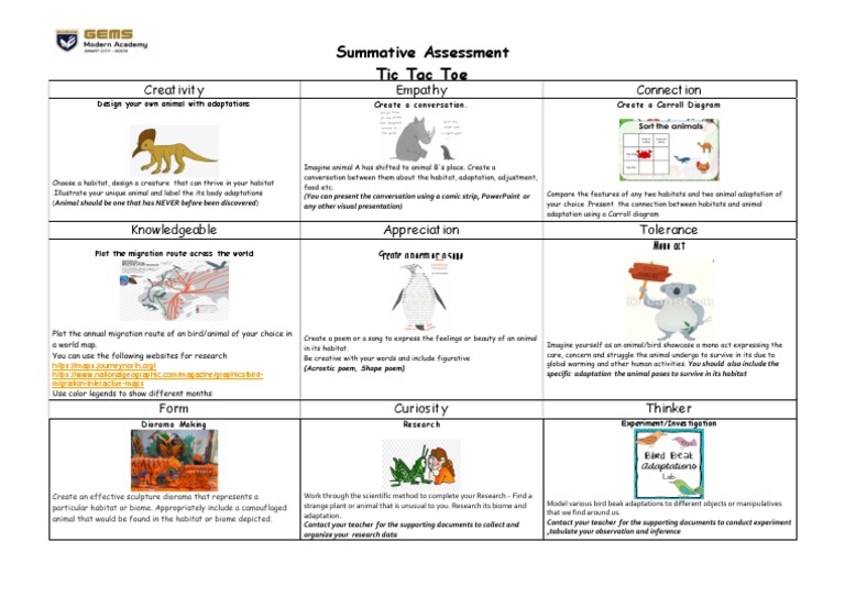 Summative Task Unit 1 | PDF | Adaptation | Habitat