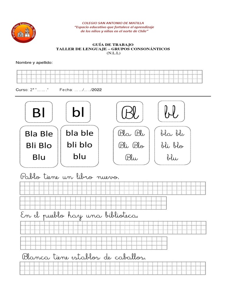 Actividades con Grupos Consonánticos Bl | PDF