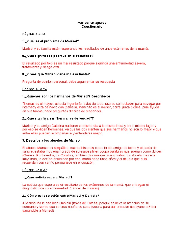 Preguntas Marisol en Apuros | PDF