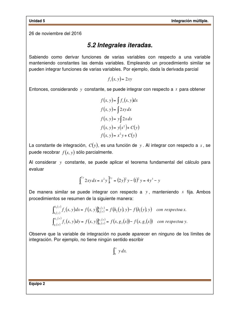 Integrales Iteradas en Funciones Múltiples | PDF | Integral | Física ...