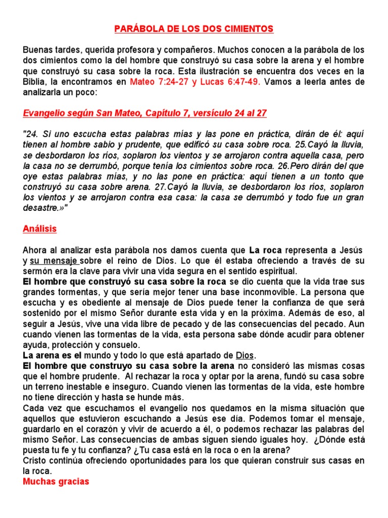 Parábola de Los Dos Cimientos | PDF | Parábolas de Jesús | Jesús