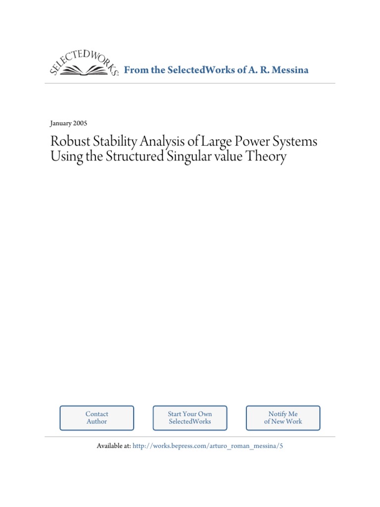 Robust Stability Analysis of Large Power Systems Using The Structured Singular Value Theory ...