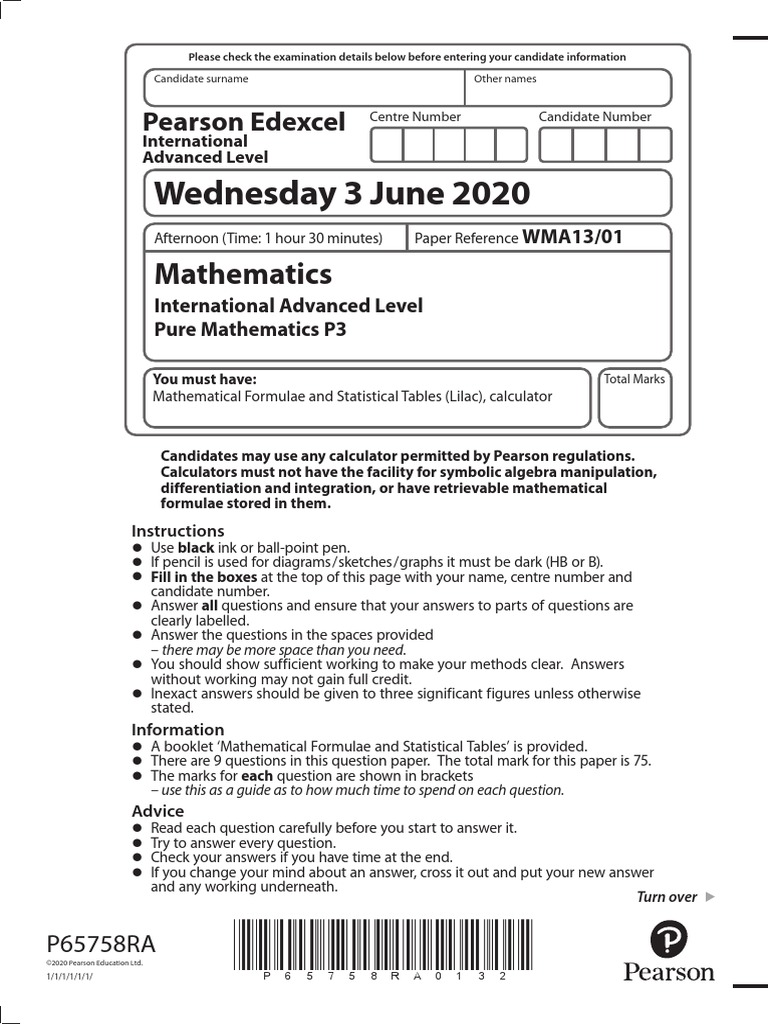 June 2020 P3 | PDF | Mathematics | Equations