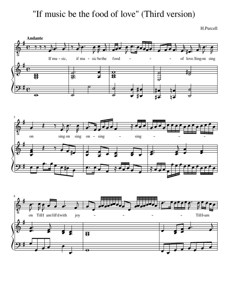 "If Music Be The Food of Love" (Third Version) : Andante | PDF ...