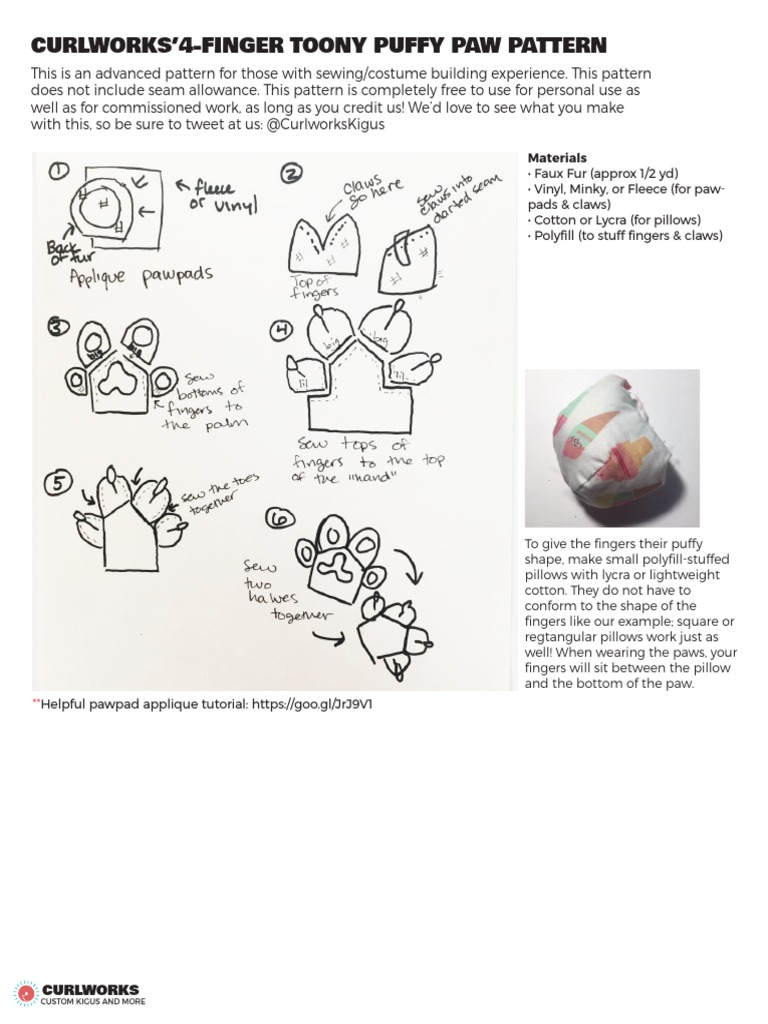 Free 4-Finger Puffy Paw Pattern | PDF | Textiles | Clothing