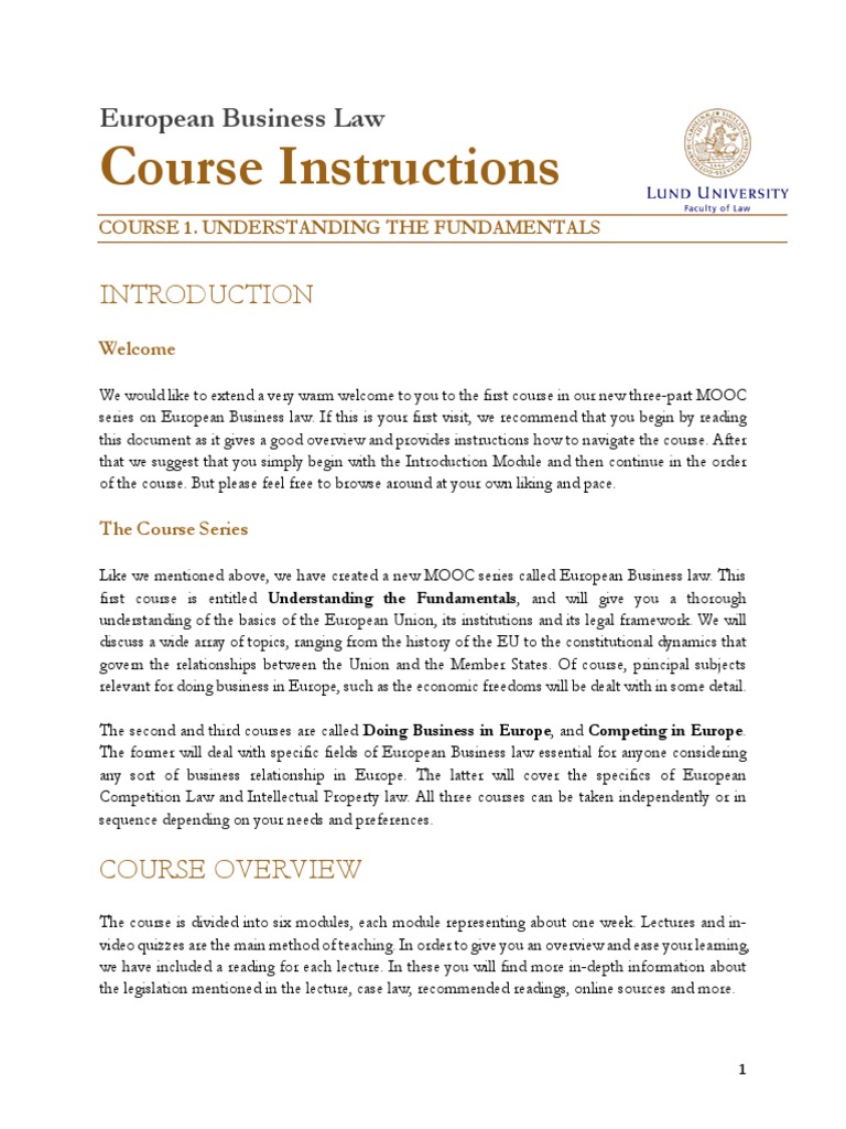 Course Instructions: European Business Law | PDF | European Union Law ...
