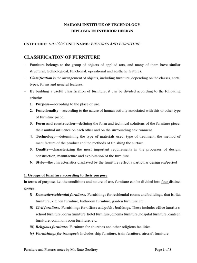 Classification of Furniture | Download Free PDF | Furniture | Chair