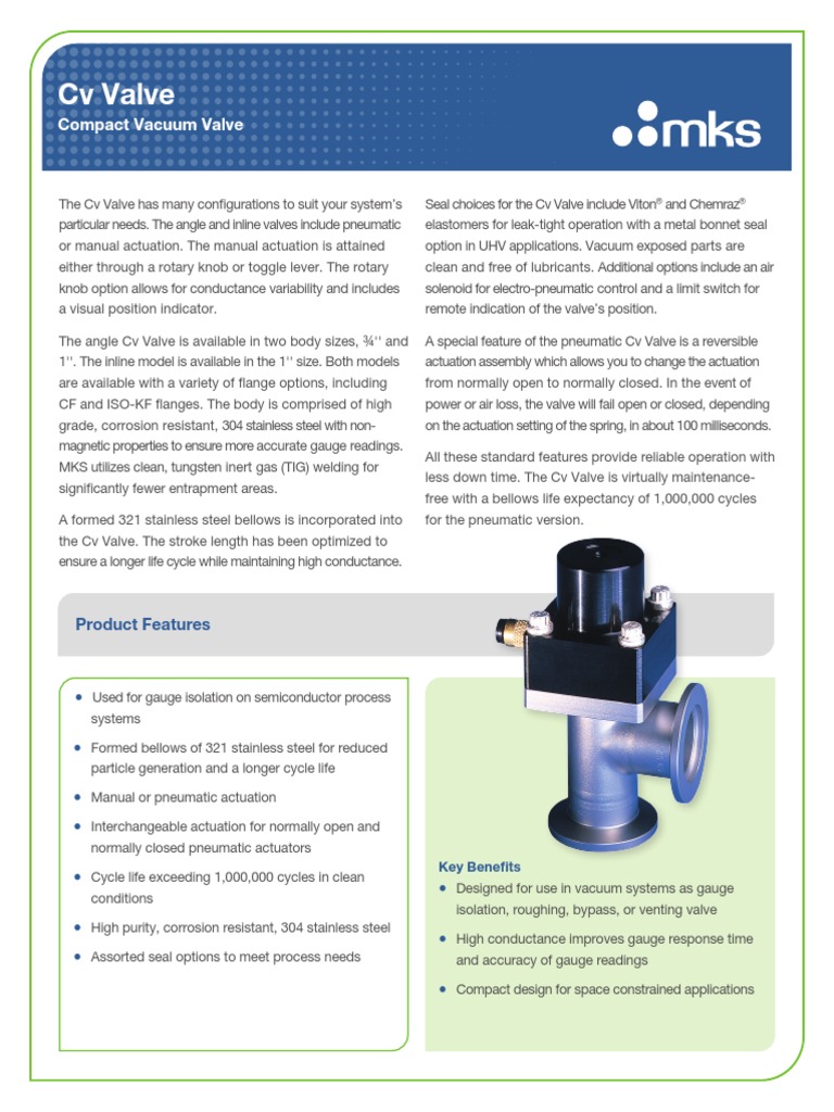 MKS Valve-Cv | PDF | Valve | Vacuum