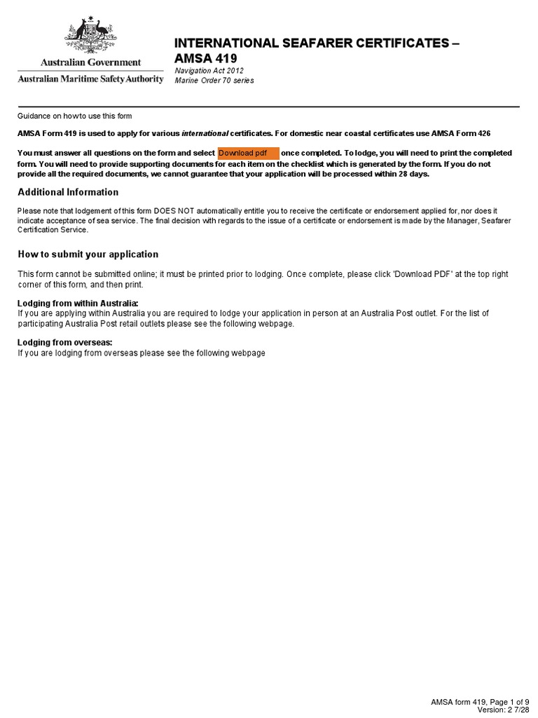 AMSA Form 419 | PDF | Identity Document | Birth Certificate