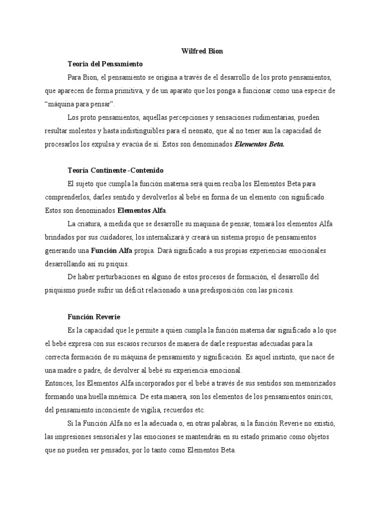 Wilfred Bion | PDF | Pensamiento | Psique (psicología)