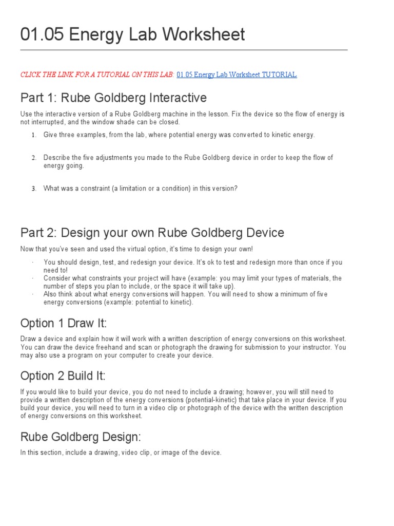 01.05 Energy Lab Worksheet: Part 1: Rube Goldberg Interactive ...