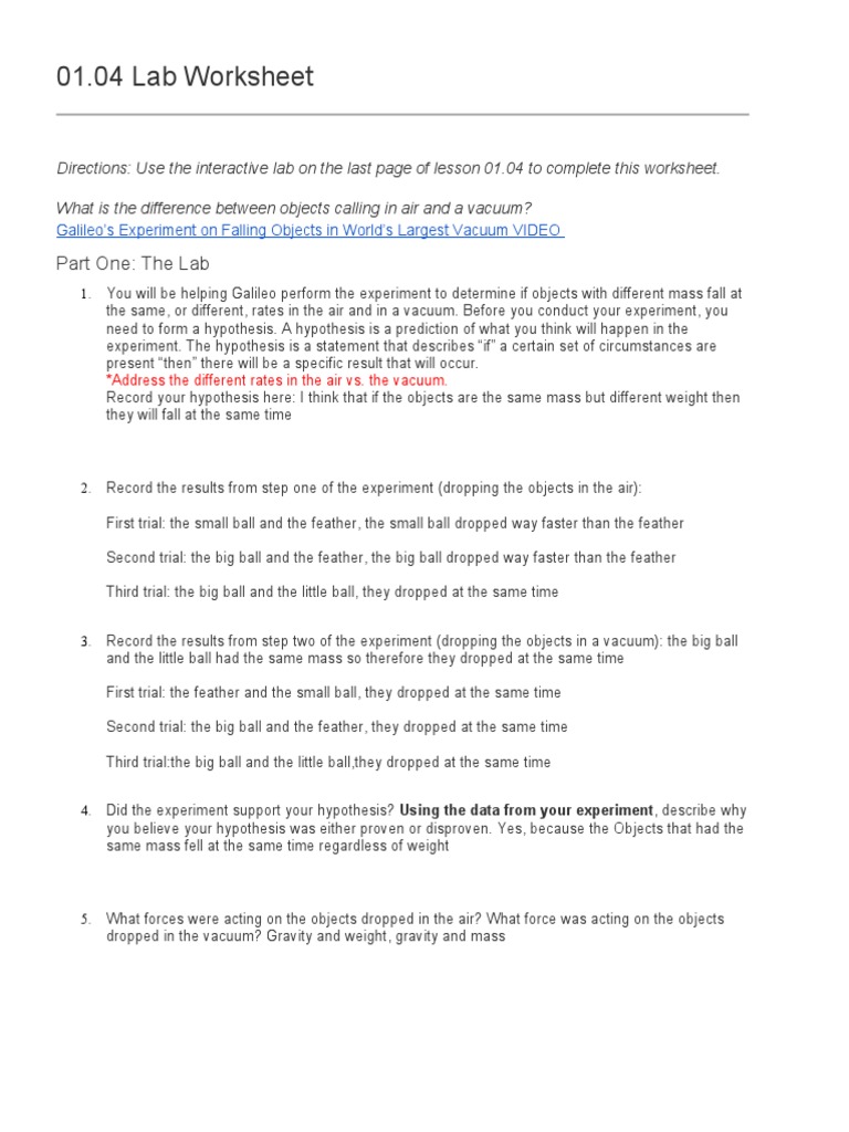 Galileo's Falling Objects Lab | PDF | Force | Mass