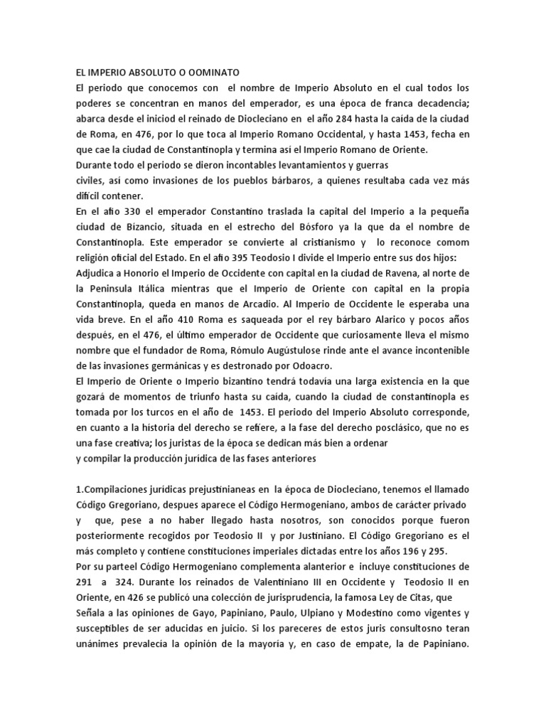 El Imperio Absoluto y su Derecho | PDF | imperio Bizantino | imperio Romano