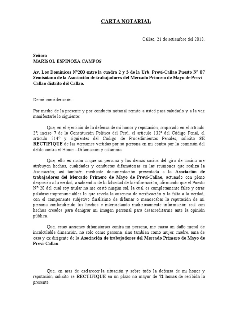 Modelo de carta notarial por difamación | PDF | Justicia | Crimen y violencia