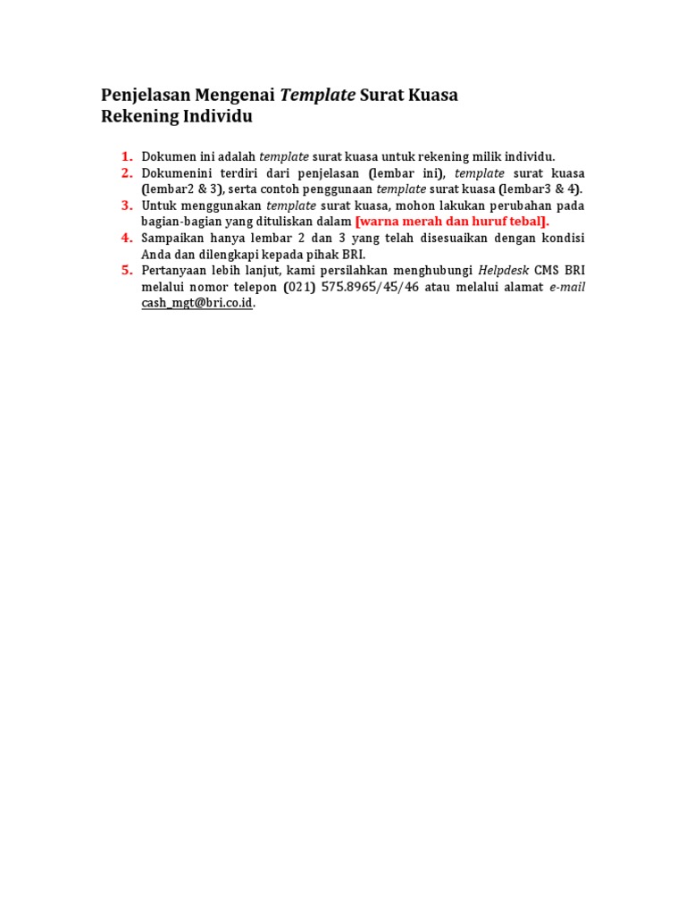 Template Surat Kuasa Rekening Individu | PDF