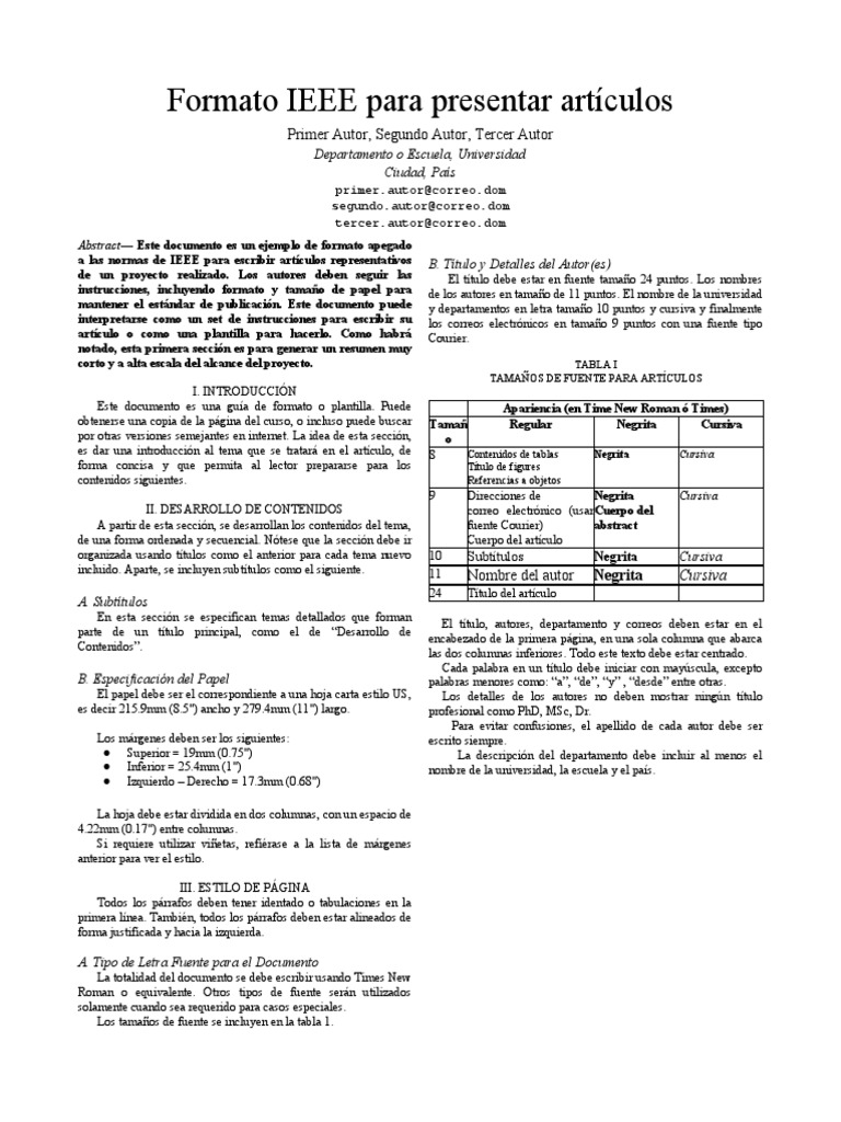 Guía de Formato IEEE para Artículos | PDF | Sumario abstracto) | Diseño ...