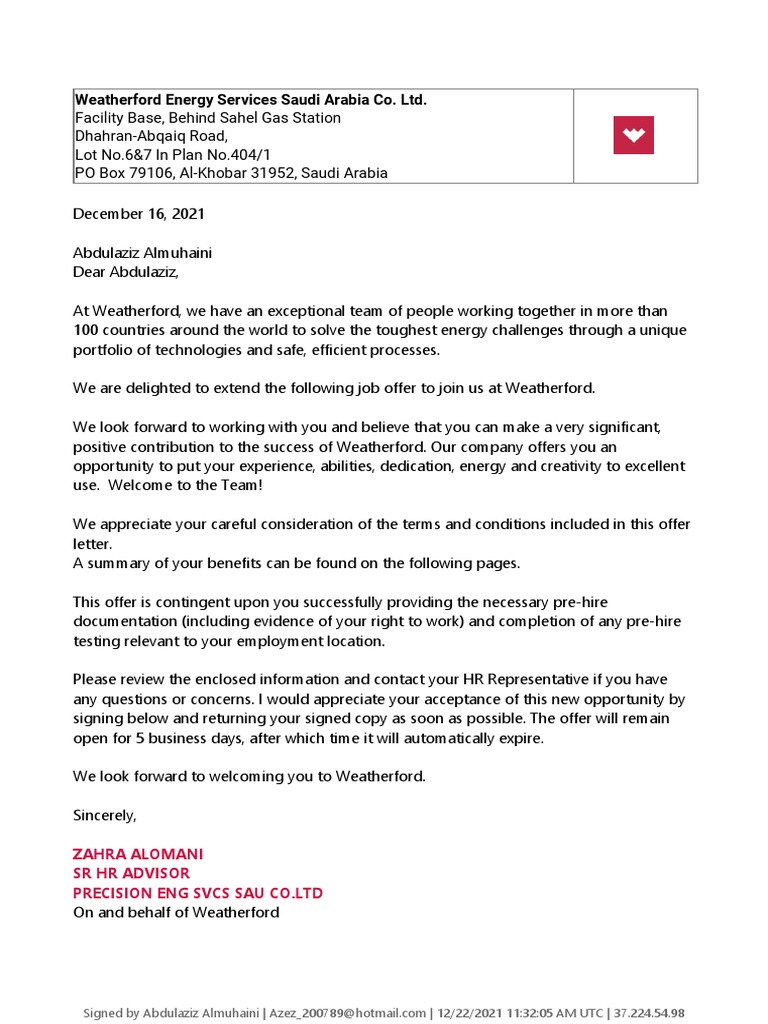 Offer Letter 5494 | PDF | Employment | Business