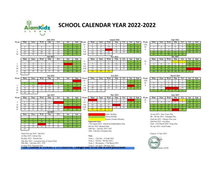 School Calendar Alam Kidz Academic Year 2022-2023 | PDF | Observances ...