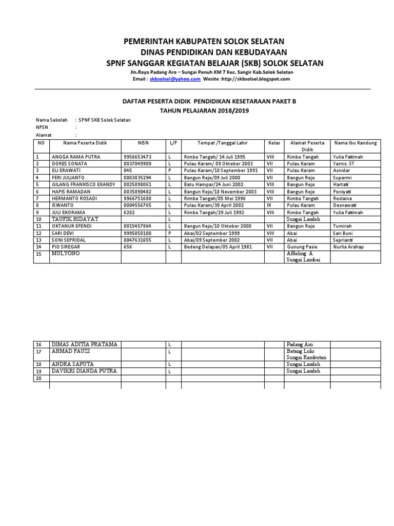 Rekap Data Warga Belajar Paket B Dan C | PDF