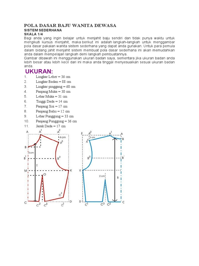 Pola Dasar Baju Wanita Dewasa | PDF