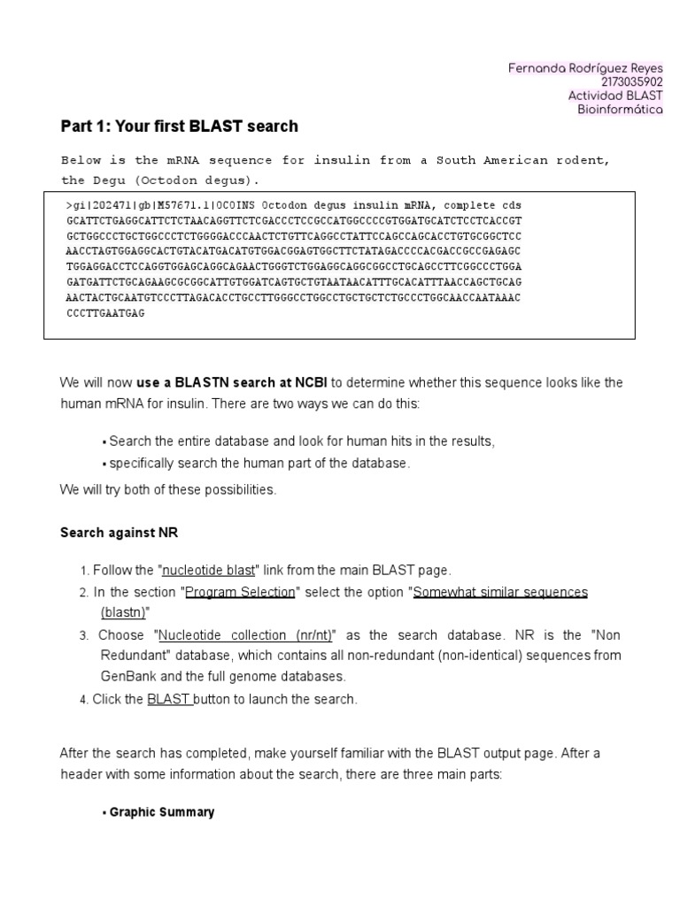 Part 1: Your First BLAST Search | PDF | Sequence Alignment | National ...