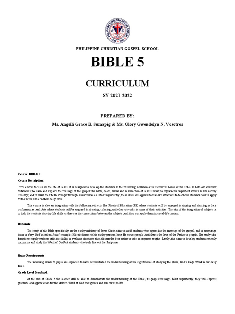 Bible 5 (EsP) Course Curriculum SY 2021-2022 | PDF | Resurrection Of ...