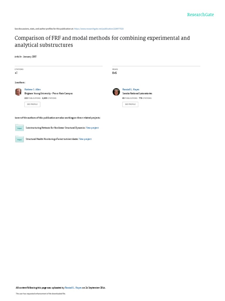 Comparison of FRF and Modal Methods For Combining | Download Free PDF | Matrix (Mathematics ...