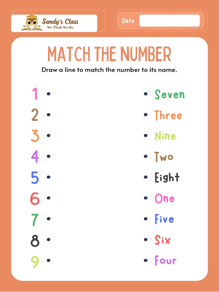 Colorful Printable Match The Number Worksheet | PDF