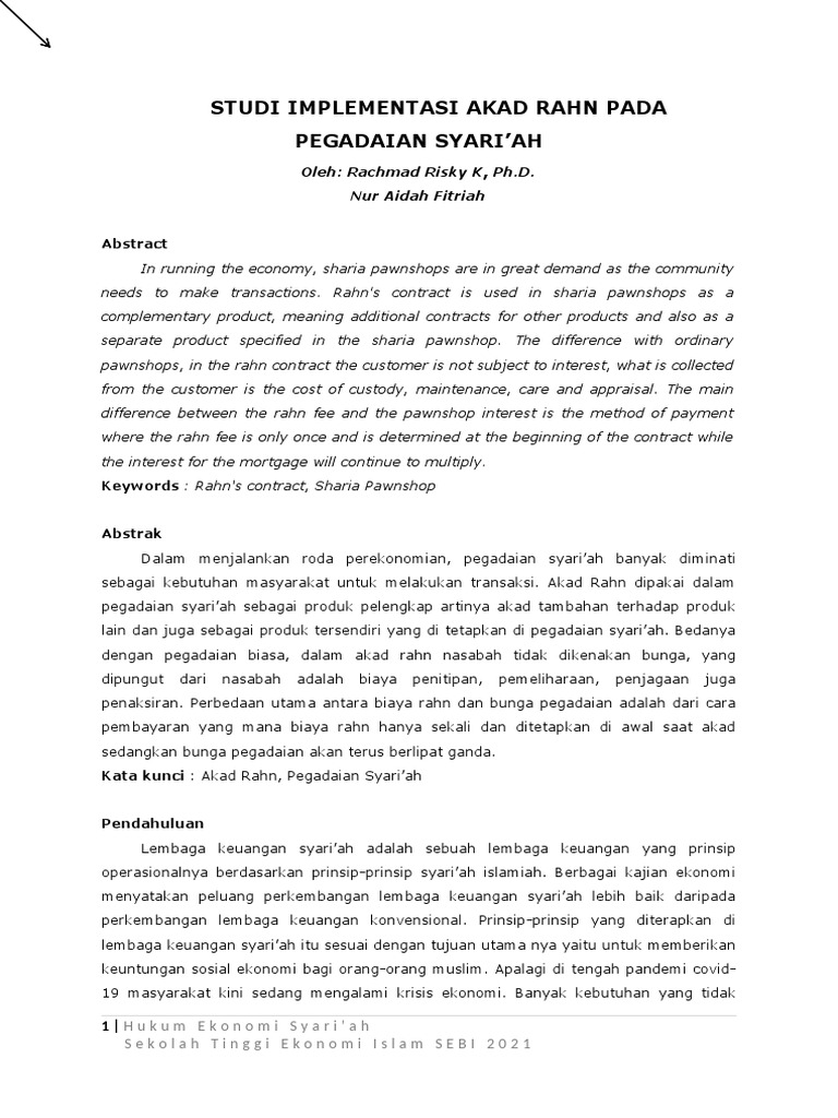 Implementasi Akad Rahn di Pegadaian Syariah | PDF