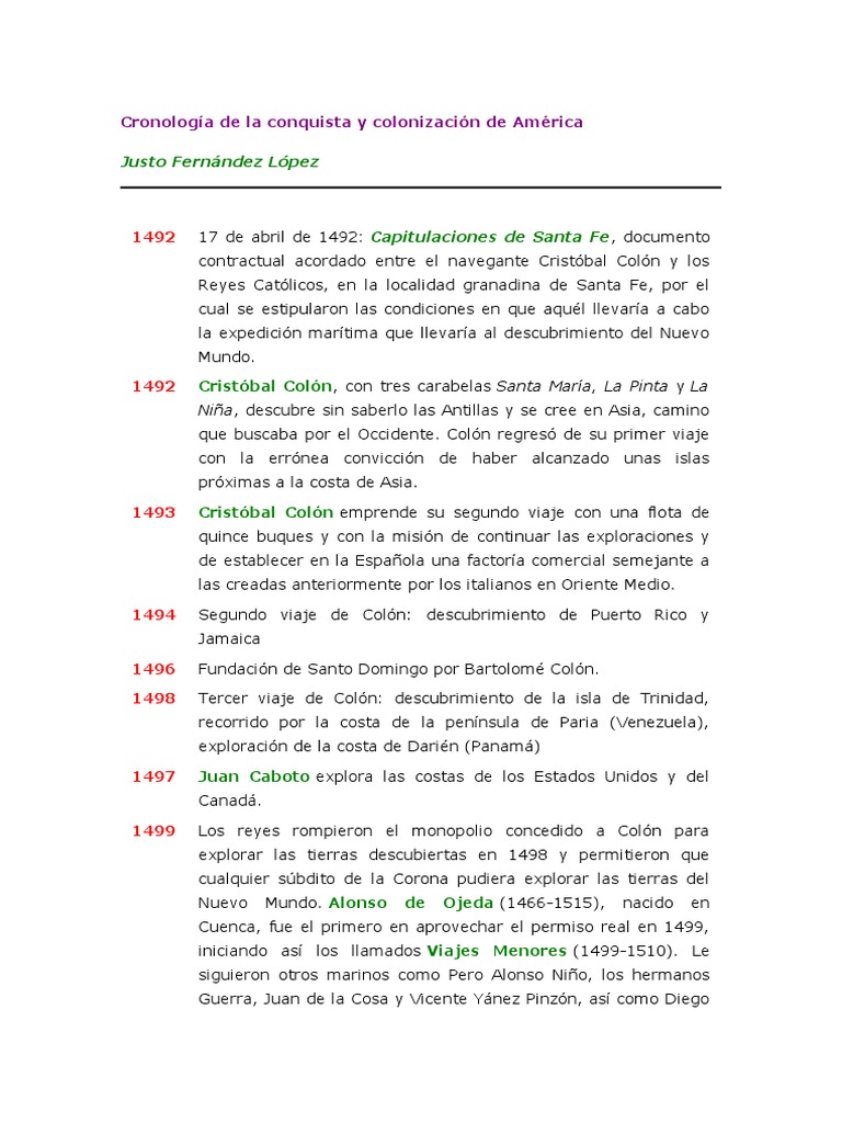 Cronología de La Conquista y Colonización de Améric1 | PDF | Francisco ...