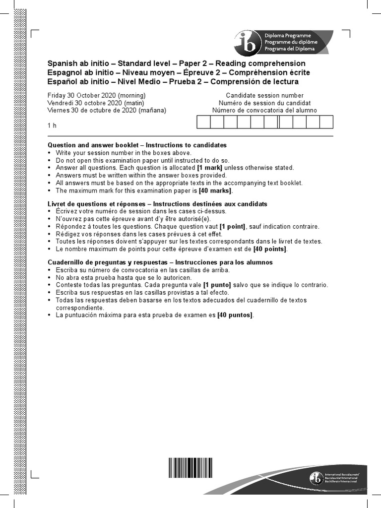 Final Spanish - Ab - Initio - Paper - 1 - Question - Booklet - SL | PDF ... Final Spanish - Ab - Initio - Paper - 1 - Question - Booklet - SL | PDF ...