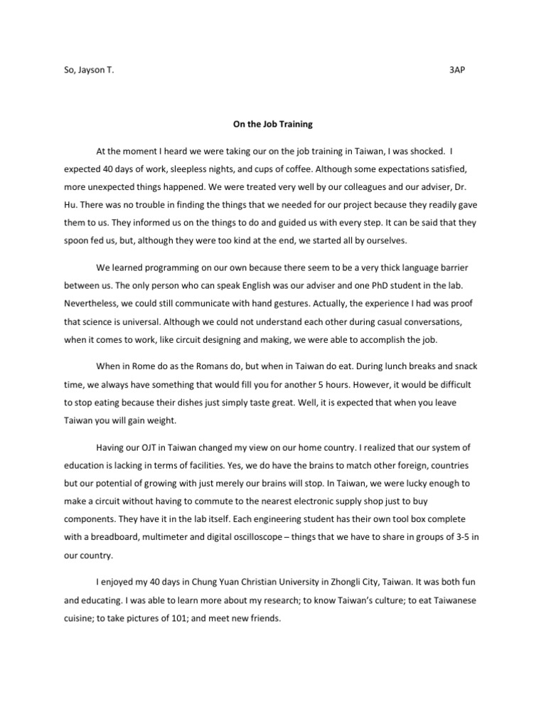 OJT Reflection and Learning Insights | PDF