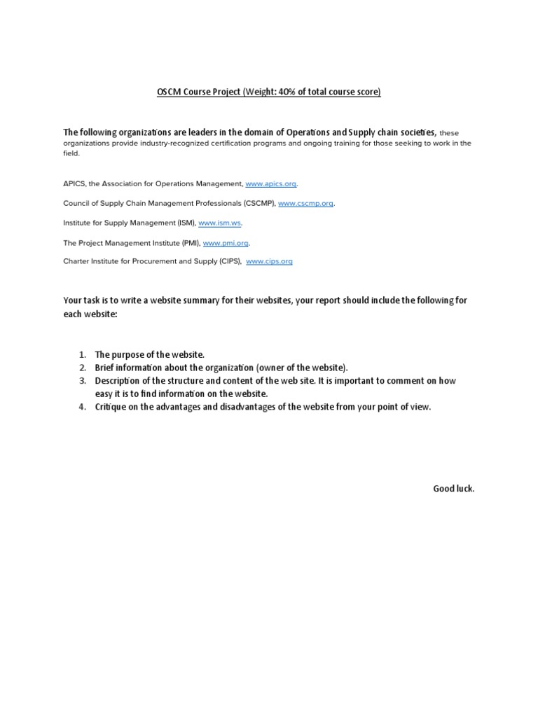 OSCM Course Project | PDF