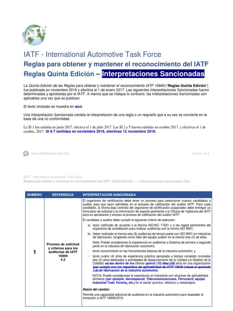 IATF Rules 5th Edition - Sanctioned Interpretations - November 2018 ...