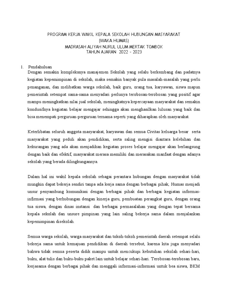 Program Kerja Waka Humas PDF Free | PDF