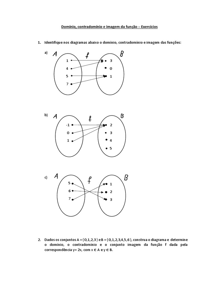 Domínio Contradomínio E Imagem Da Função Exercícios Pdf