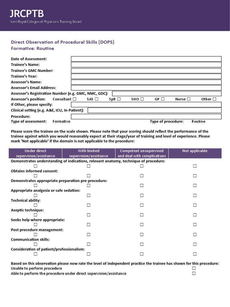 Direct Observation of Procedural Skills (DOPS) Formative: Routine | PDF ...