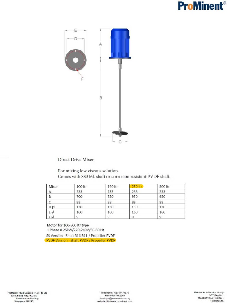 07 - Prominent Mixing Agitator 100 To 500 L SS - PVDF | PDF