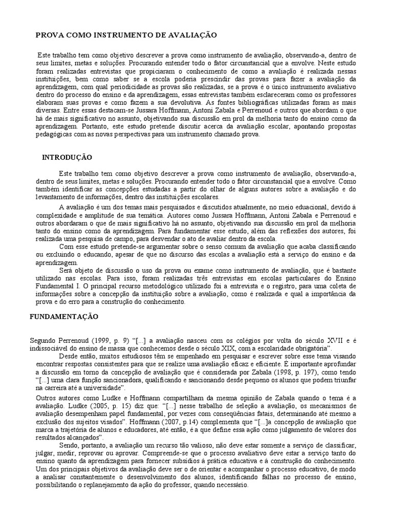 Prova Como Instrumento de Avaliação | PDF | Aprendizado | Pedagogia