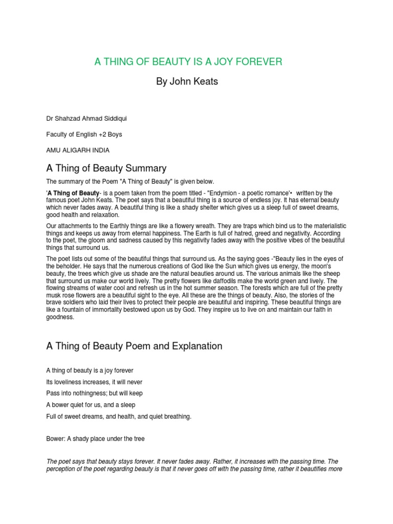 By John Keats: A Thing of Beauty Is A Joy Forever | PDF