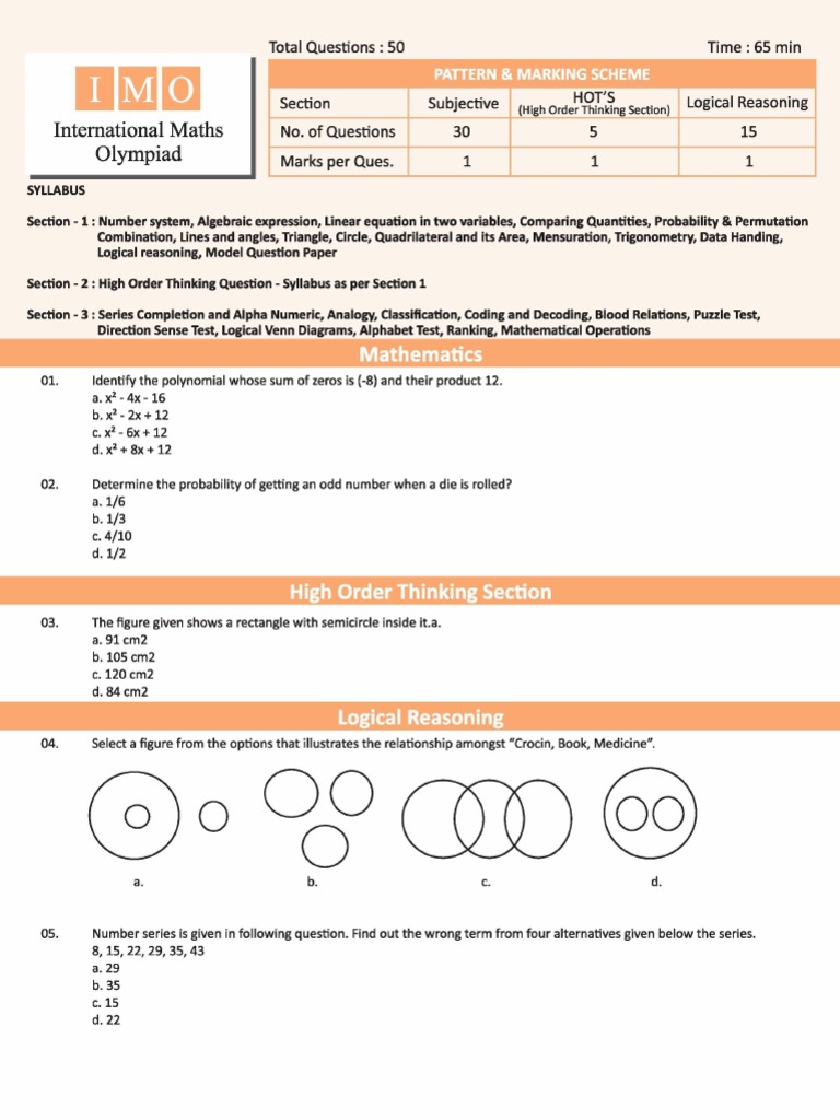 IMO Class 9 Sample Paper | PDF