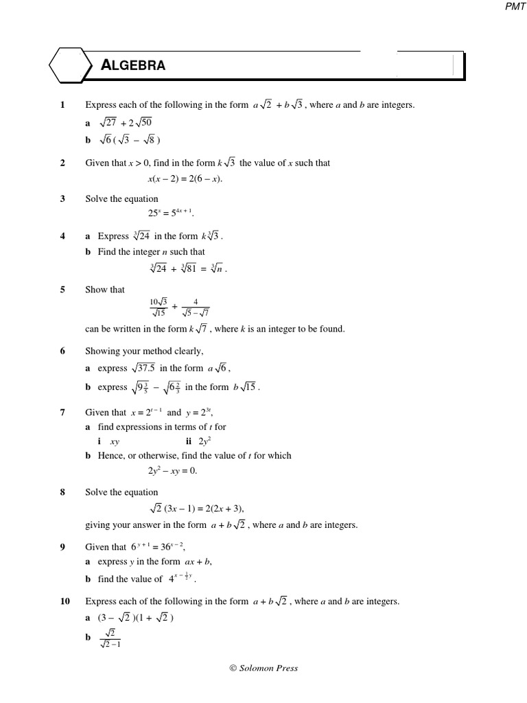 03a. Indices and Surds Further Questions | PDF | Equations | Triangle