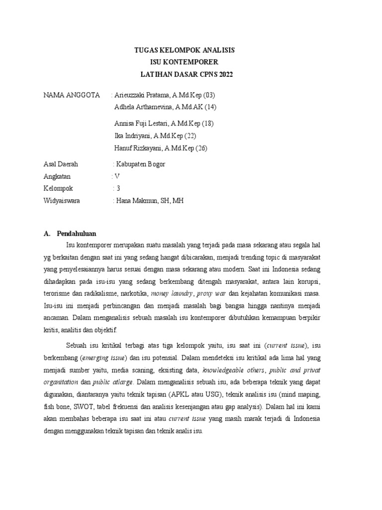 Tugas Kelompok Analisis Isu | PDF