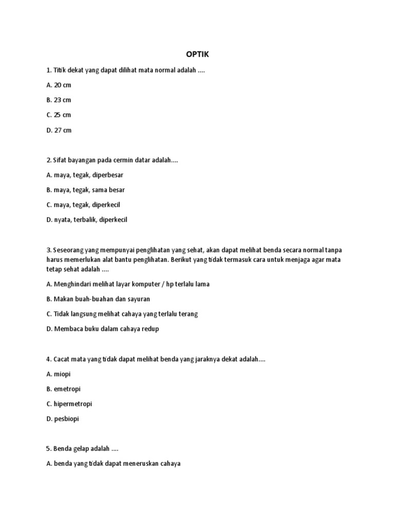 Print Soal Optik 1 | PDF | Seni