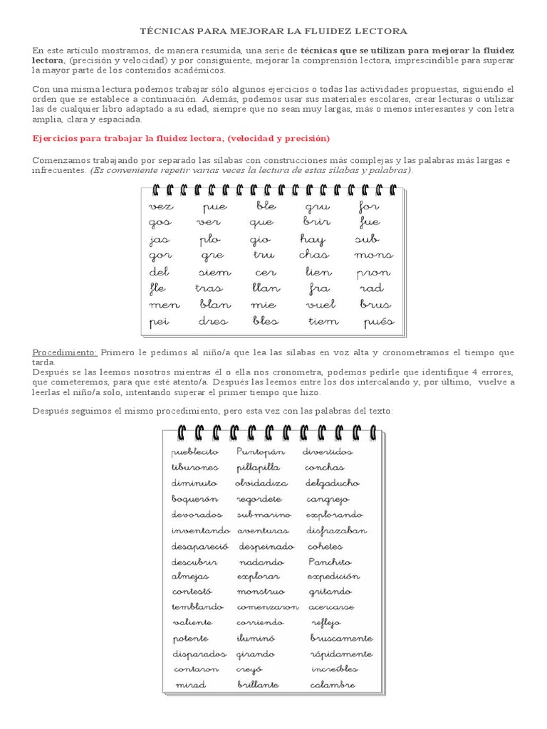 Mejora de la Fluidez Lectora: Técnicas Efectivas | PDF | Comprensión ...